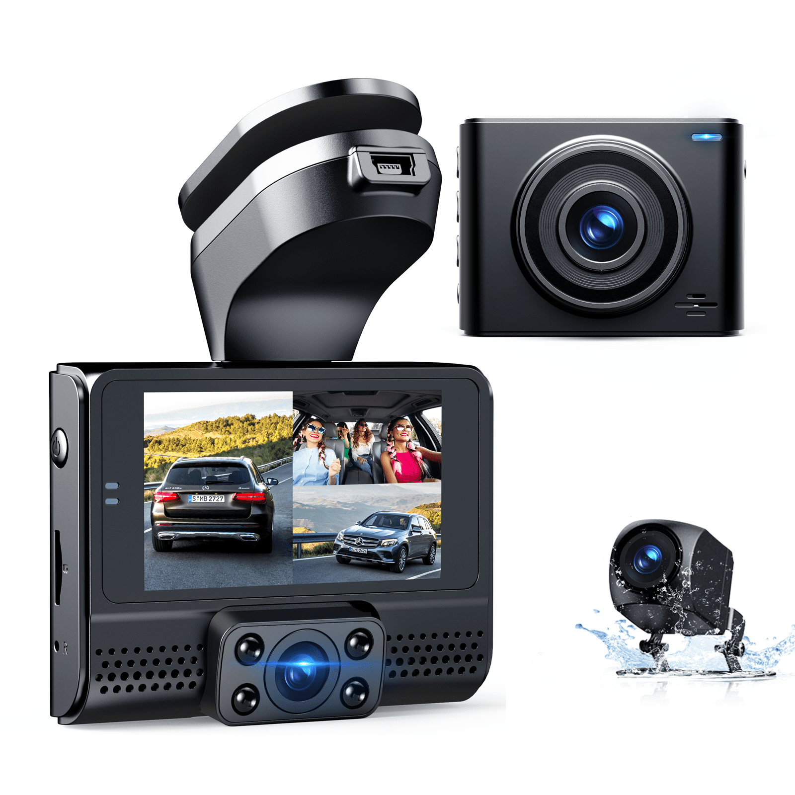 1080P 3 Channel Dash Cam Built-in GPS, 2.45" IPS Dash Cam Front and ...
