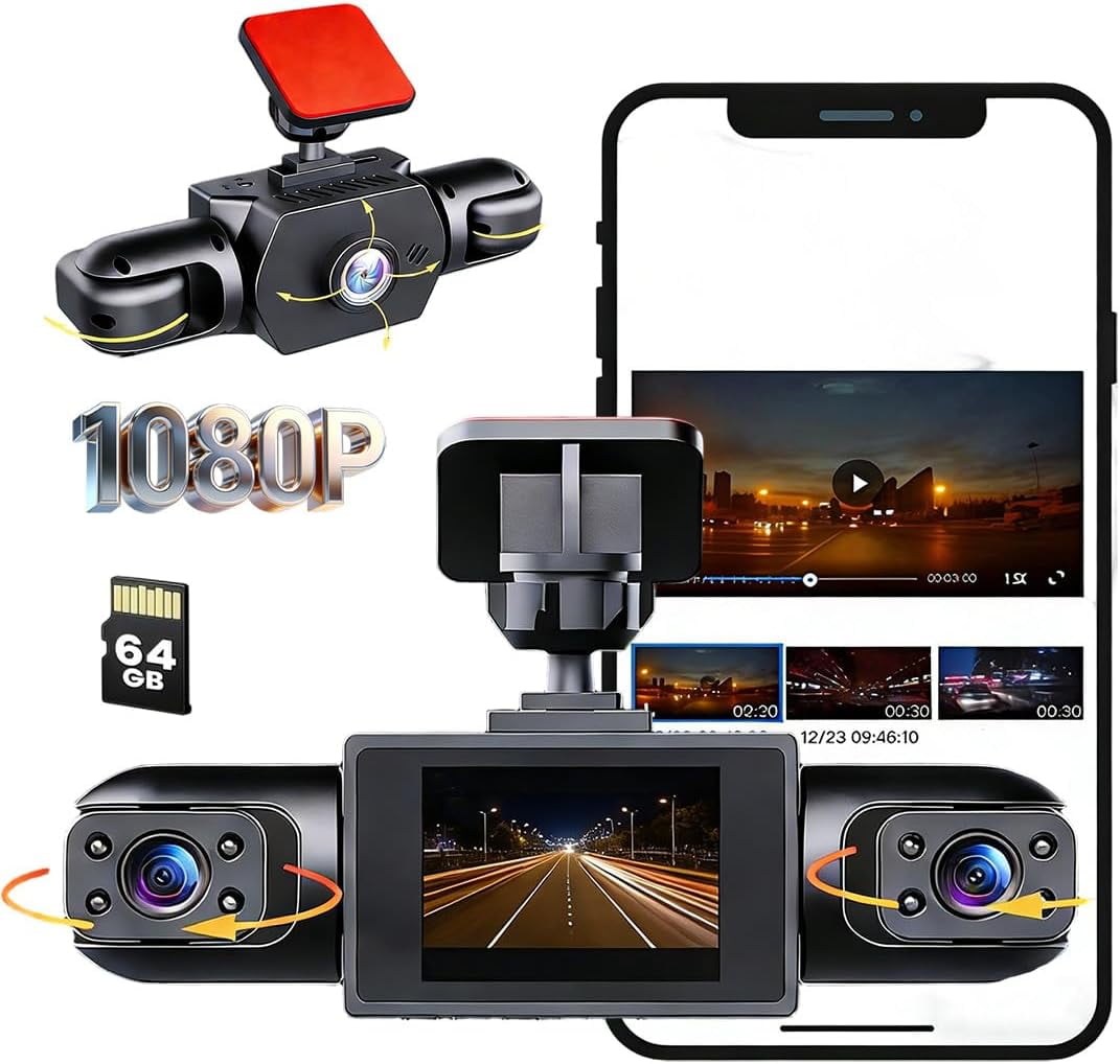 1080P 360° Car Dashcam System, WiFi 4-Channel DVR with 64GB SD Card ...
