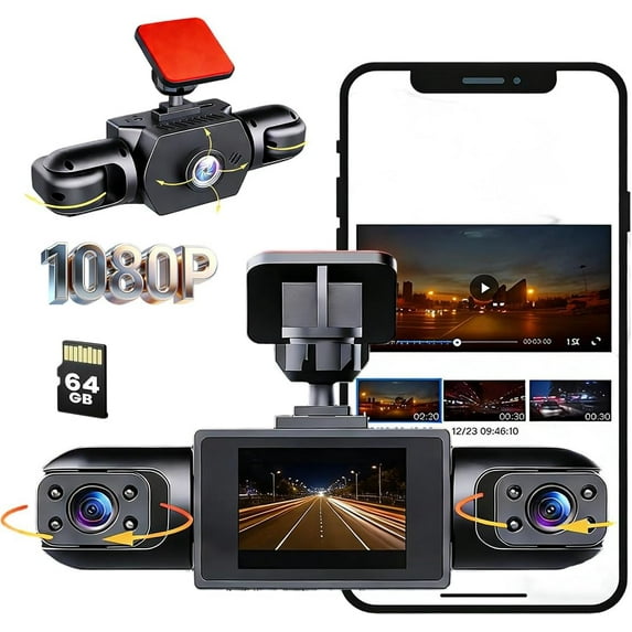 1080P 360° Car Dashcam System, WiFi 4-Channel DVR with 64GB SD Card ...
