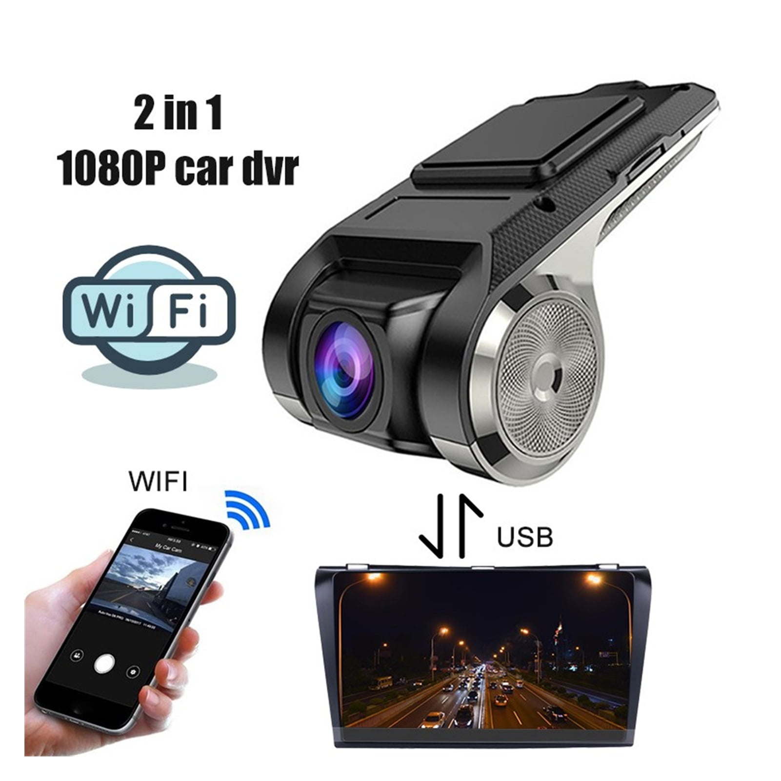 1080P Car Dash Cam Wifi USB 2 In 1 170 Degree Wide Angle Dash Camera D ...