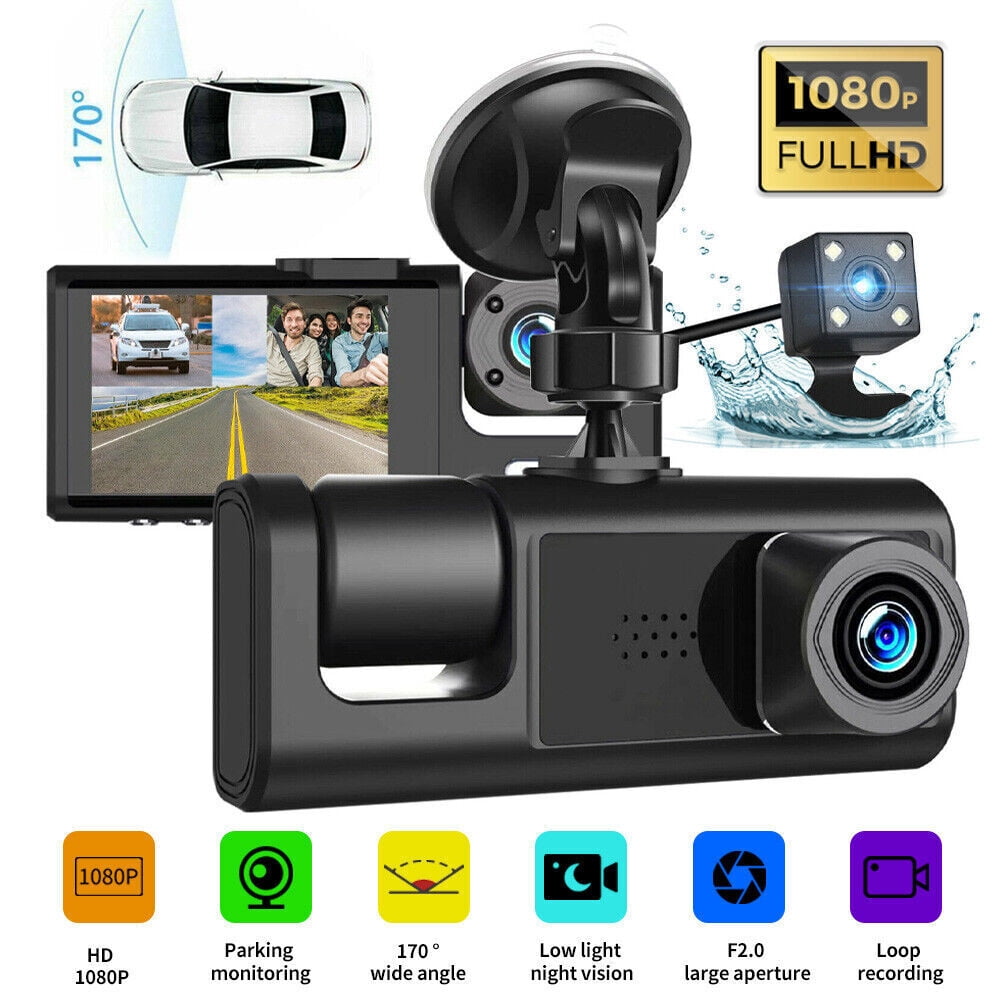 1080P Car Dual Lens Dash Cam Front/Rear/Inside Video Recorder Camera G ...