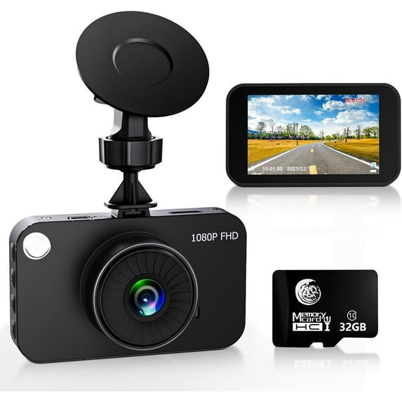 1080P Dash Camera for , Dash Cam Front with 32G SD Card, 3"LCD Screen ...