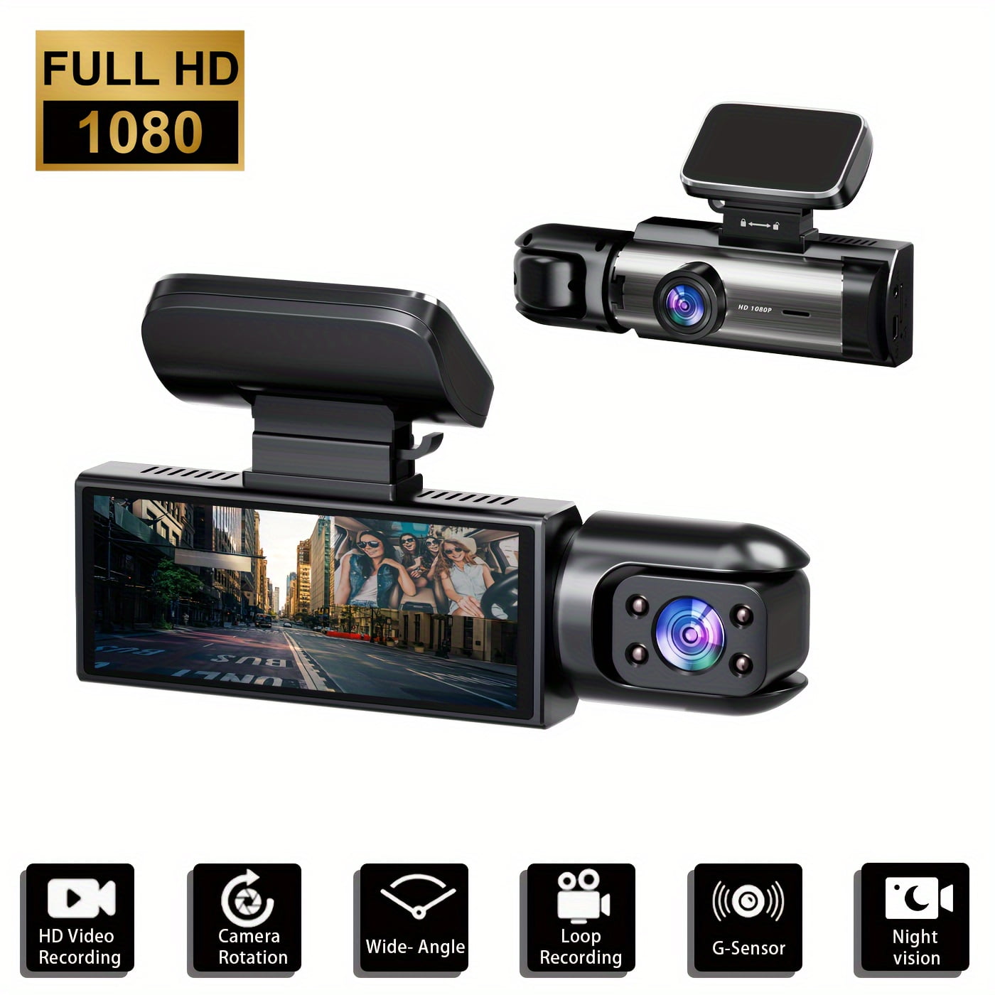 1080P Dual Camera Dash Cam For Cars With IR Night Vision, Loop ...