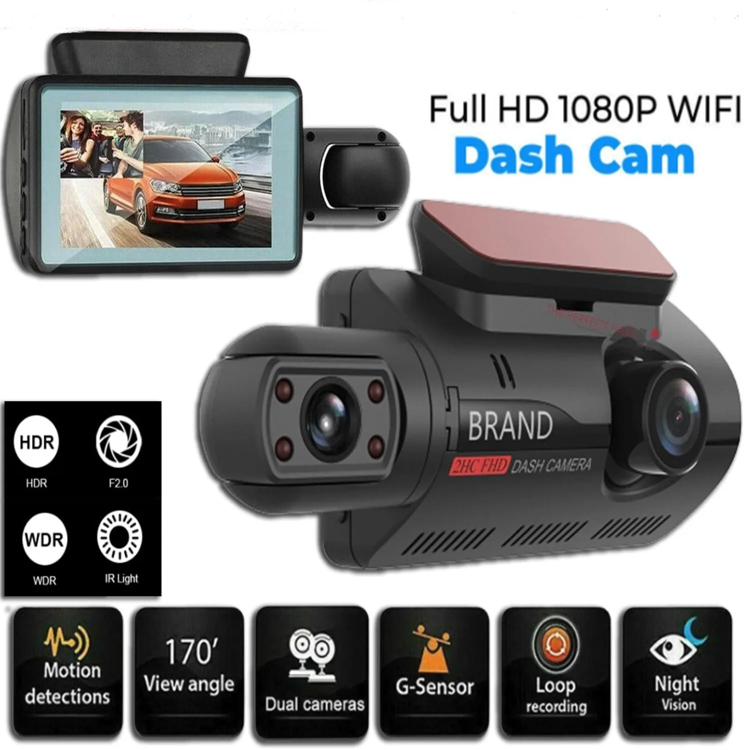 1080P Dual Lens Car DVR Dash Cam Video Recorder with G-Sensor, Front ...