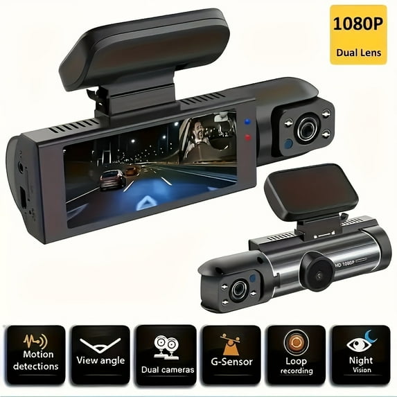 1080P Dual Lens Dash Cam - 3.16" IPS Screen IR Night Vision Wide Angle ...