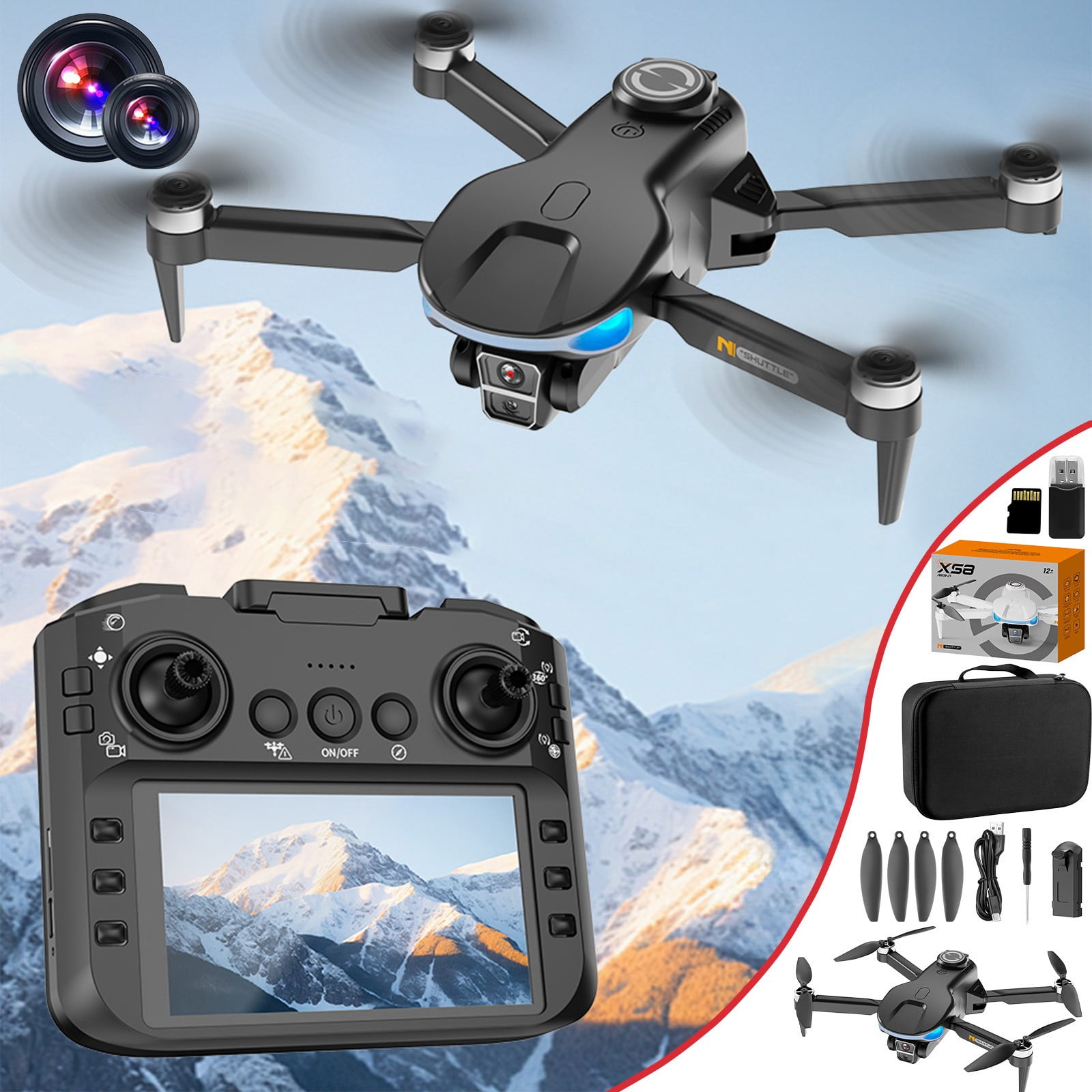 1080P ESC-Camera Brushless Drone with 4.3" FPV Screen Remote, 22-Min ...