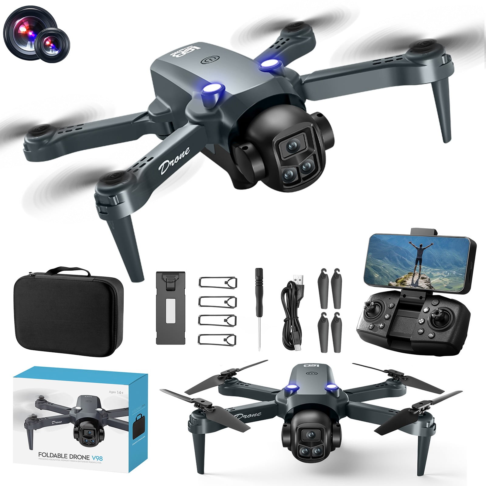 1080P FPV Drone, Foldable Quadcopter with WiFi App Camera, Altitude ...