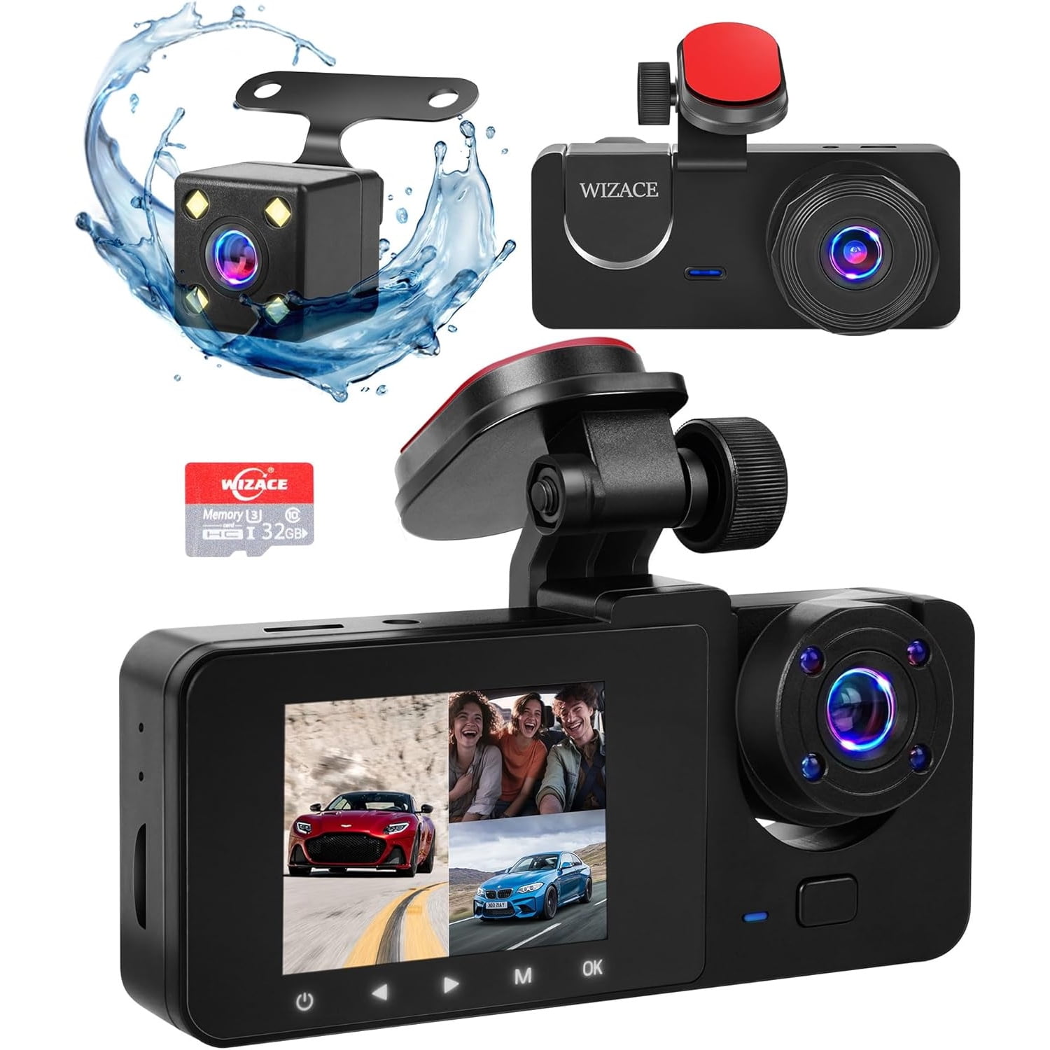 1080P Full HD 170 Degree Wide Angle Dashboard Camera 3 Channel Front ...