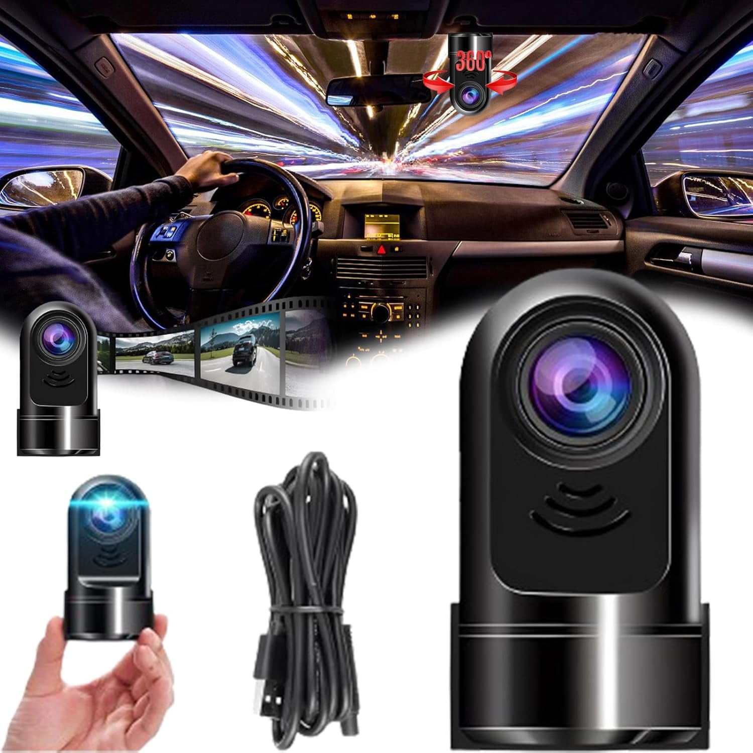 1080P HD 360° Rotating Mini ADAS Dashcam, 2024 New Mini Front Dash ...