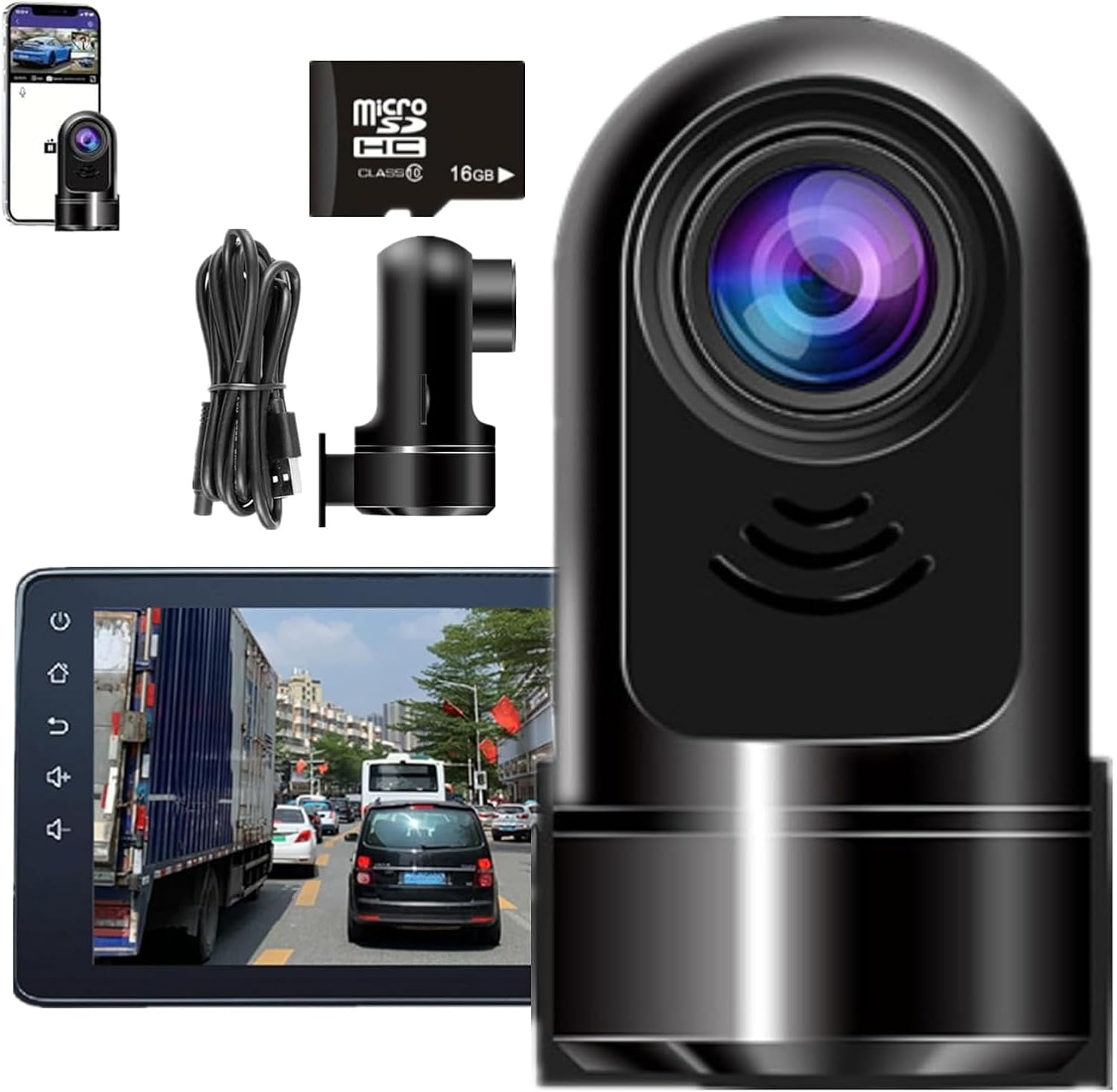 1080P HD 360 Rotating Mini Adas Dash Cam, Driving Recorder Dashcam, Car ...
