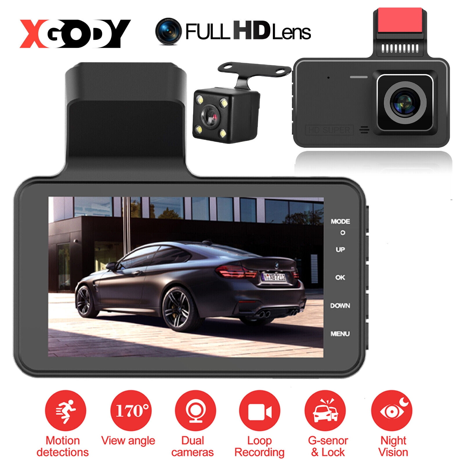 1080P HD 4" Dash Cam Car Driving Recorder Dual Lens Front and Rear ...
