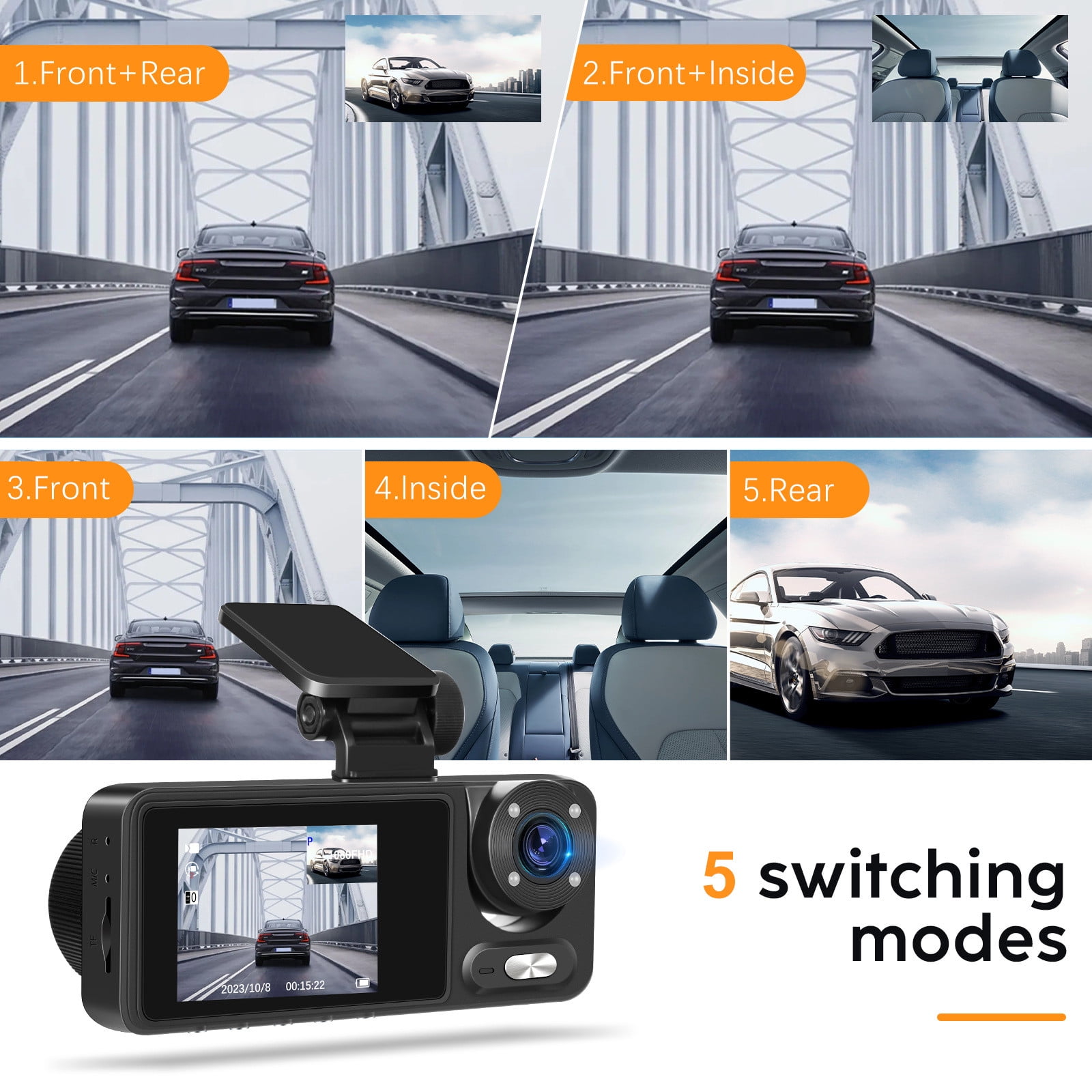 1080P HD Dash Cam | Android Large Screen Car DVR - Night Vision Wide ...