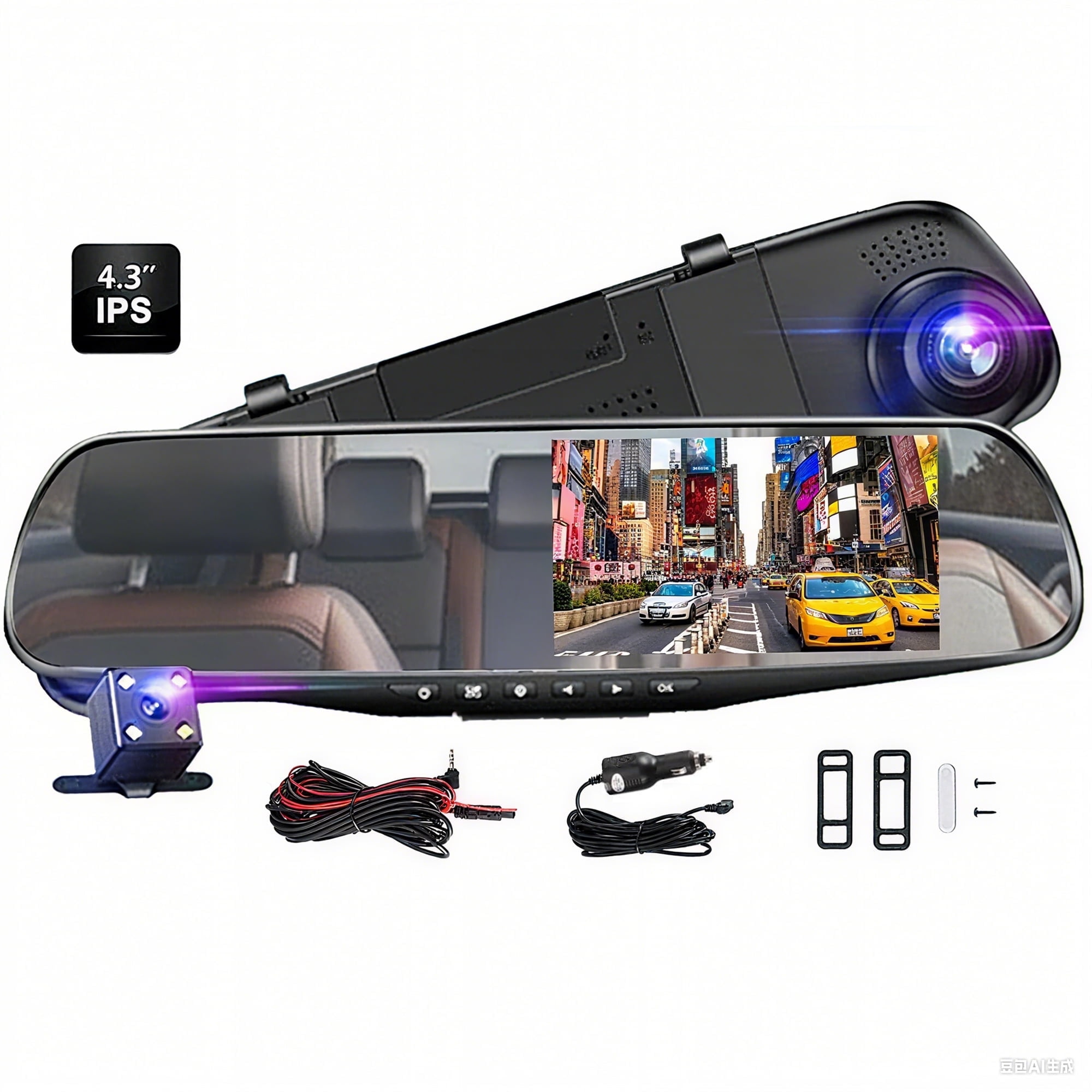 1080P HD Dual Dash Cam Front and Rear, 4.3" Rearview Mirror Car DVR ...