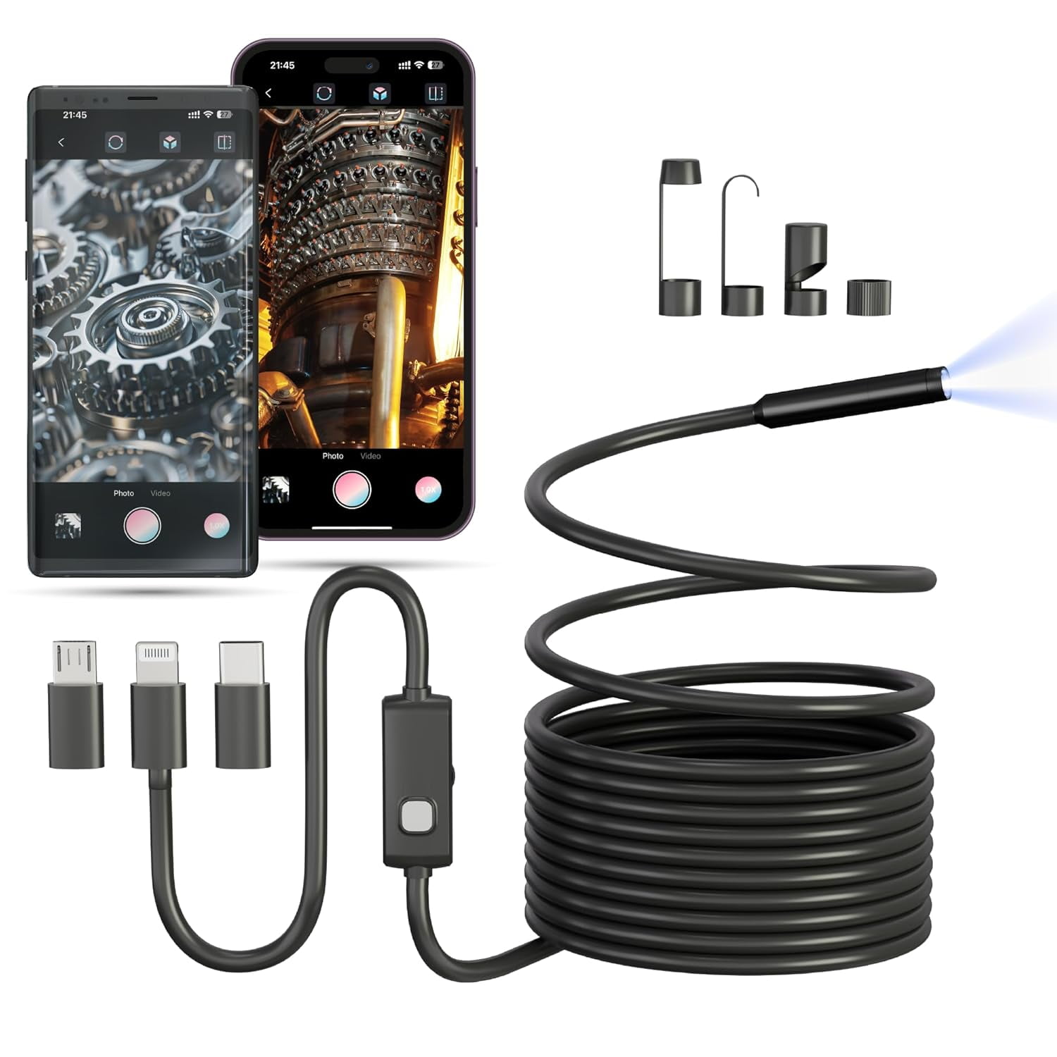 1080P HD Endoscope Borescope - 16.5ft Semi-Rigid Snake Camera | 8 ...
