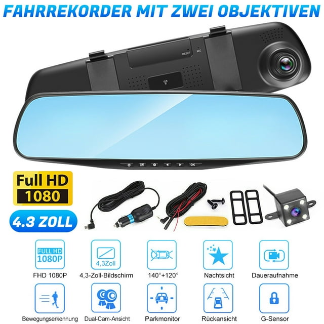 1080P HD Rearview Mirror Car DVR Dual Dash Cam Camera Front Rear Video ...