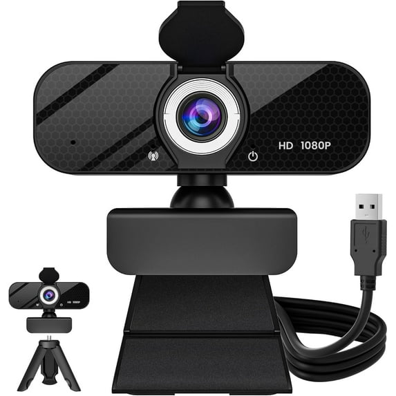1080P HD Webcam with Built-in Microphone, Rotatable Tripod, Wide-Angle ...