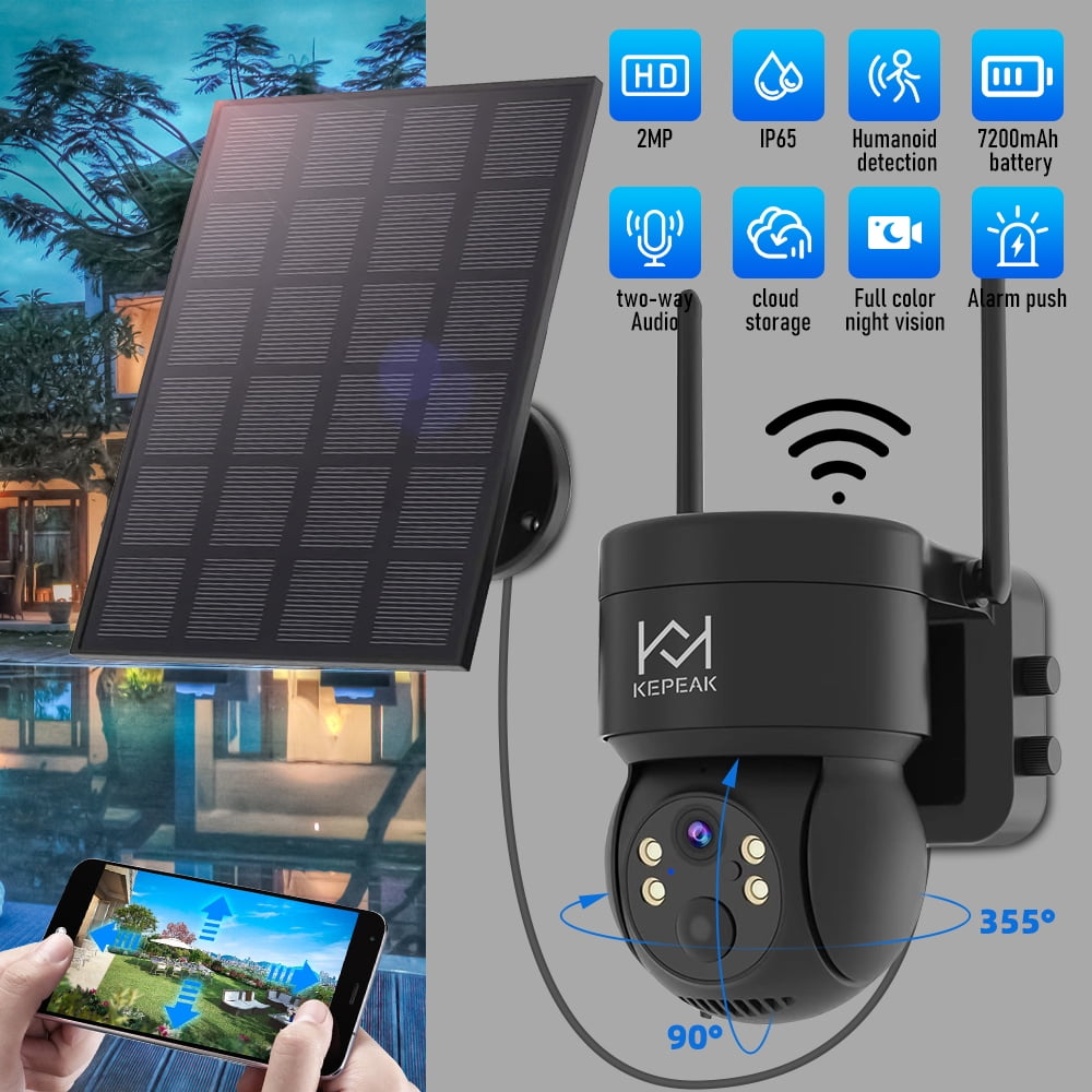 1080P HD Wifi Solar Security Camera Full Color Night Vision IP66,Solar ...