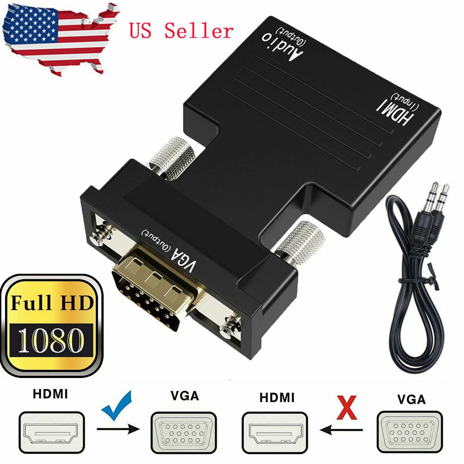 1080P HDMI Female to VGA Male Adapter Converter with 3.5 mm Stereo ...