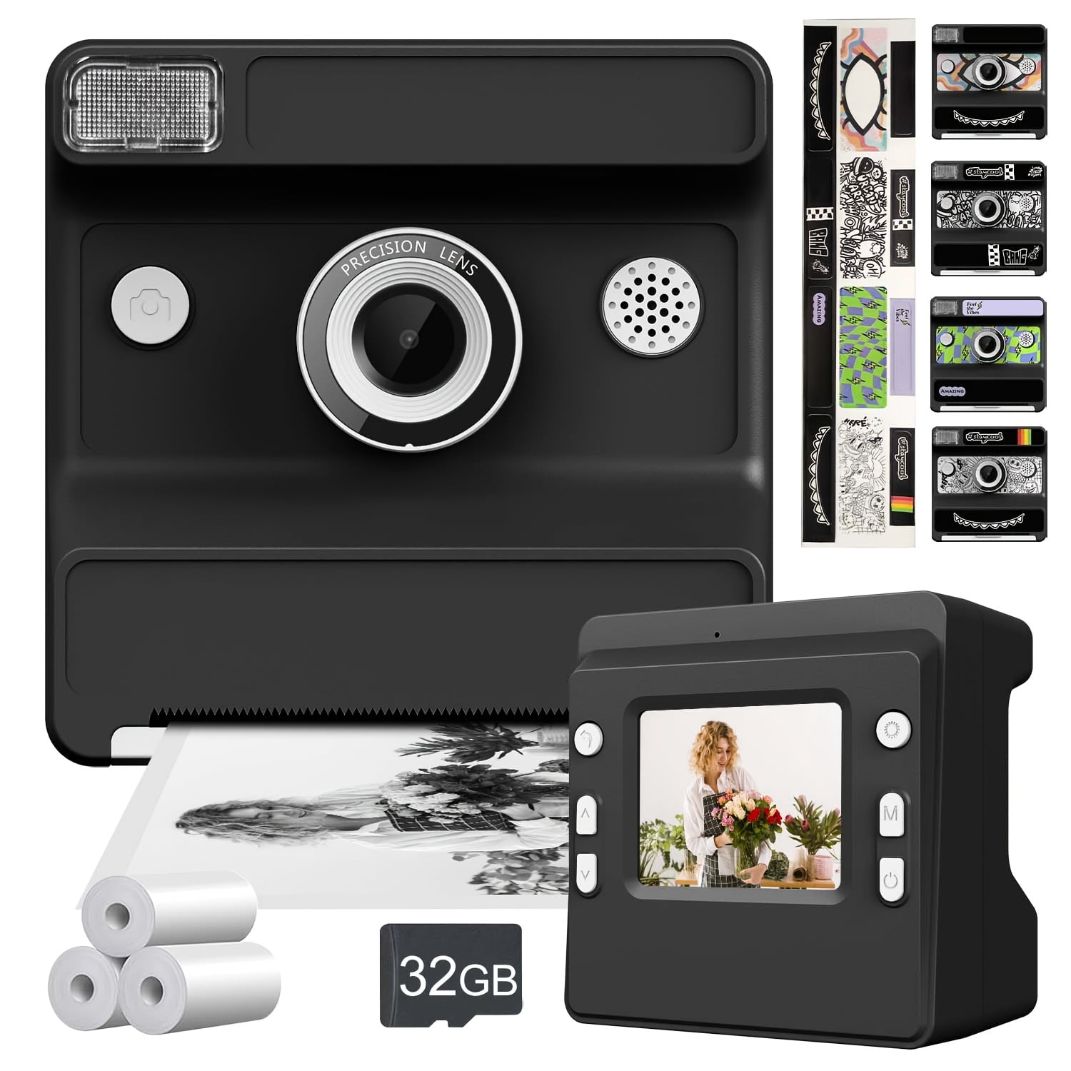 1080P Instant Print Camera w/ Dual Lens & Built-in Photo Printer, 2.4 ...