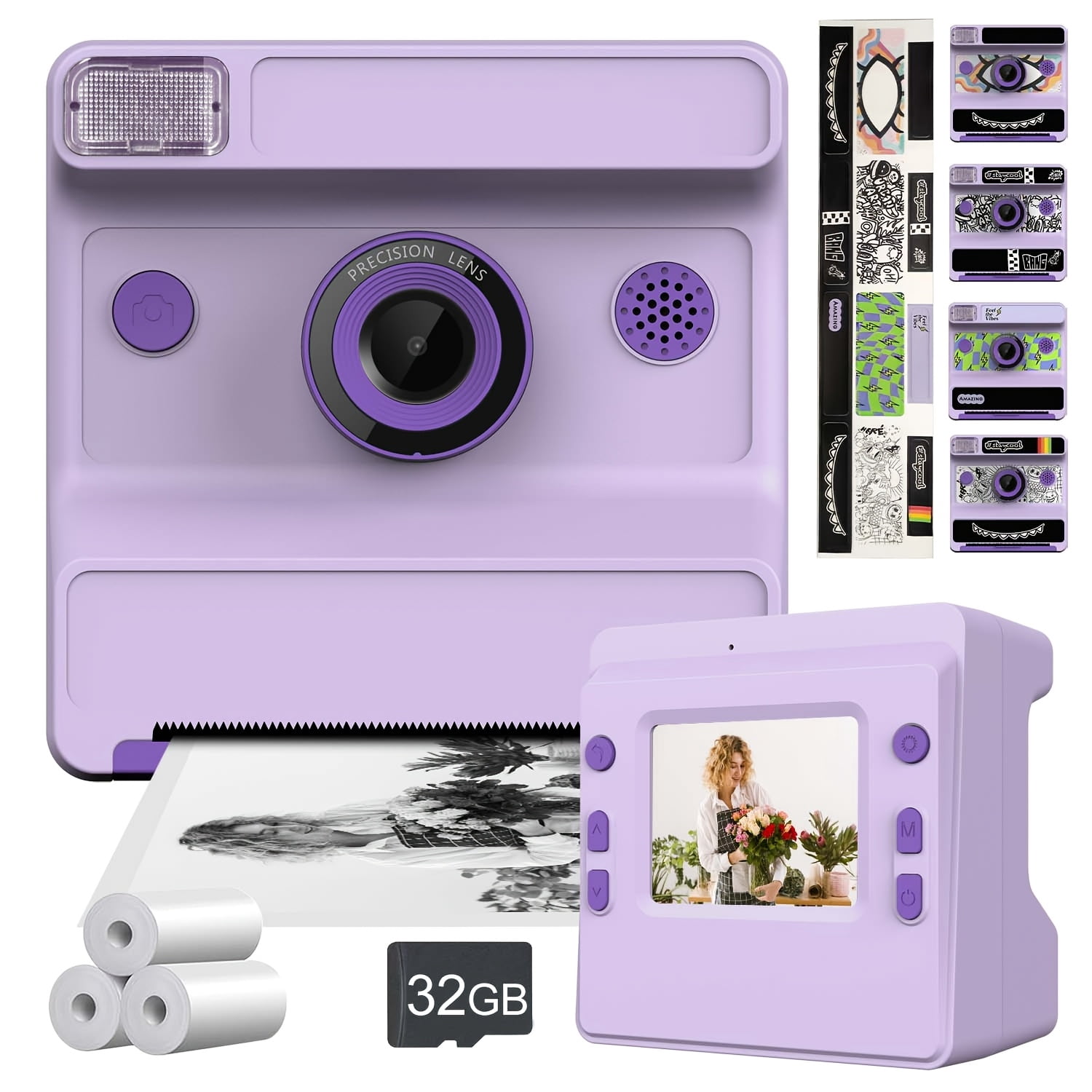 1080P Instant Print Camera w/ Dual Lens & Built-in Photo Printer, 2.4 ...