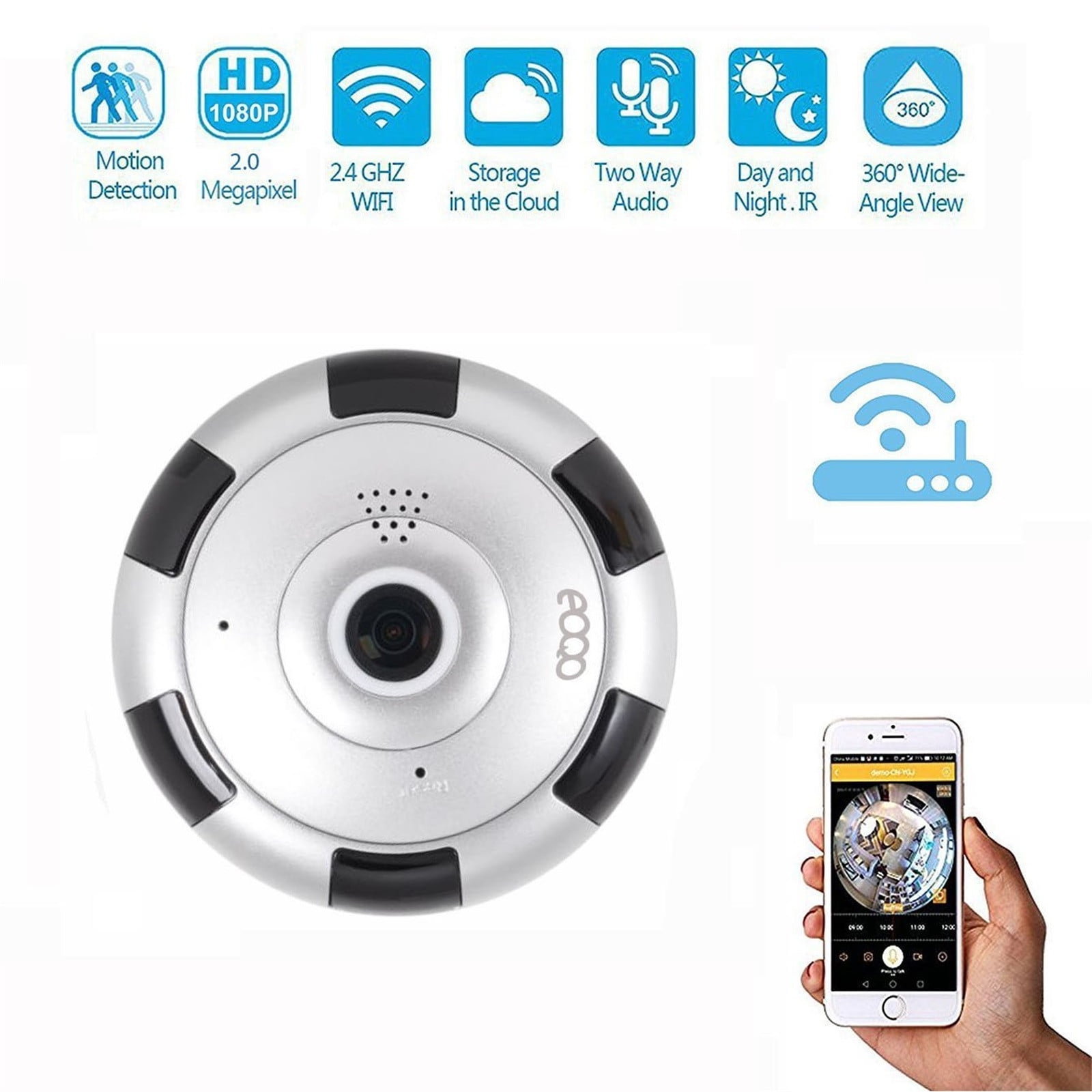 1080P Mini 360 Panoramic IP Camera Fisheye Night - Walmart.com