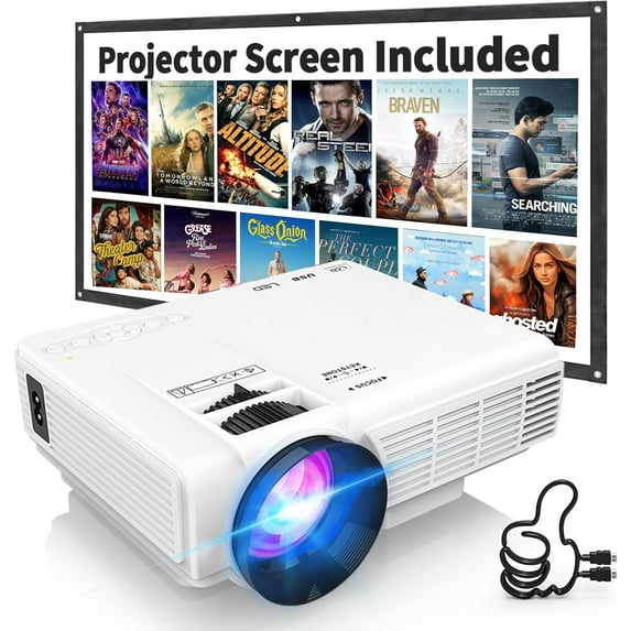 1080P Mini Projector with Screen, Portable Home Theater Movie Projector ...