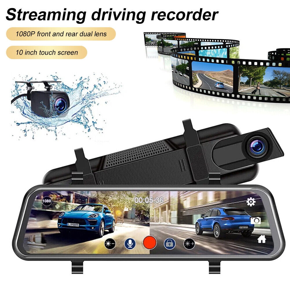 1080P Mirror Dash Cam Front Rear Dual Camera 10" IPS Touch Screen 170 ...