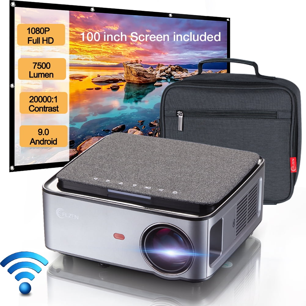 1080P Native WiFi Projector Android 9 FLZEN MXP 7500 Lumen 20000:1 ...
