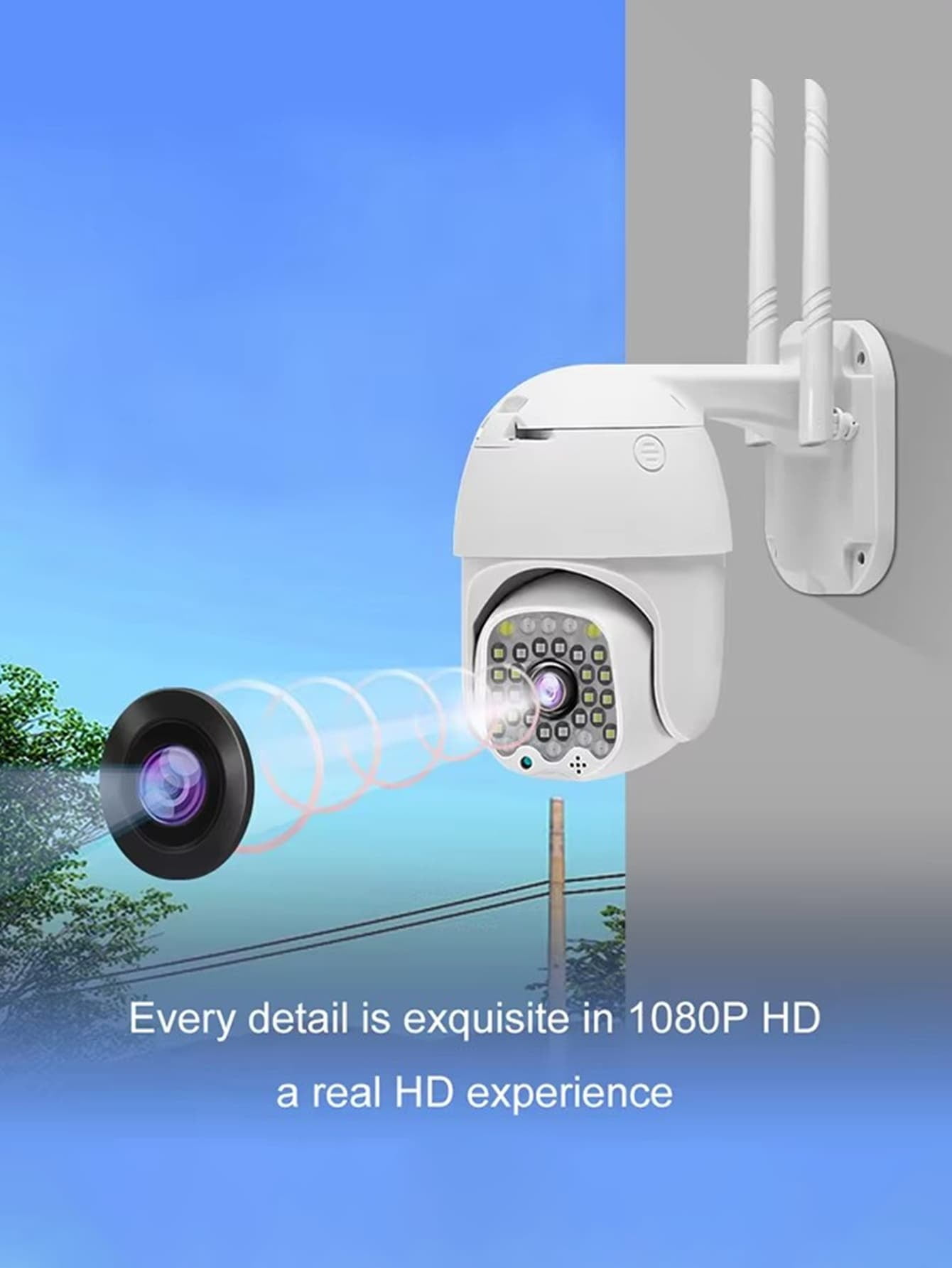 1080P PTZ Security Camera WiFi/RJ45 IP66 Waterproof, 360° Pan-Tilt with ...