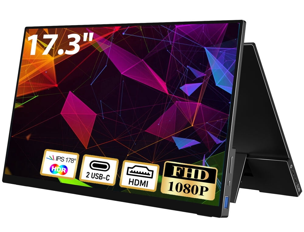 1080P Portable Monitor Screen 17.3" HD HDR FreeSync HDMI Type C Second ...