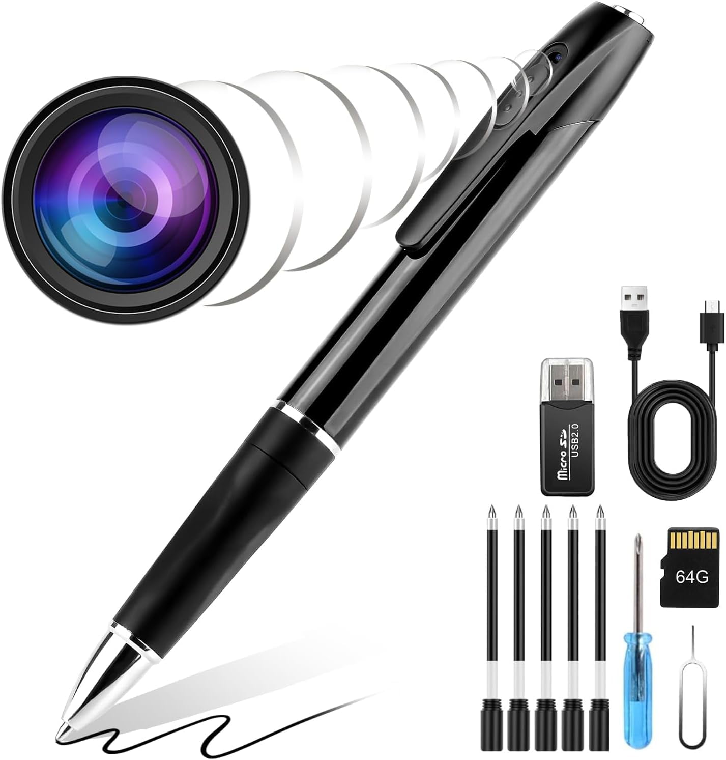1080P Spy Pen with 64GB SD Card – Mini Hidden Video Recorder, 150 ...