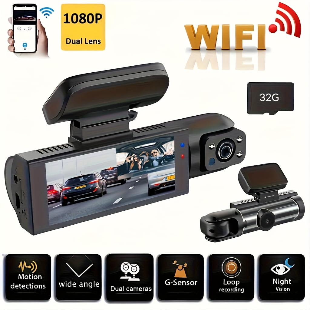1080P WiFi Dash Cam Front & Inside, FHD Car Camera with App, Night ...