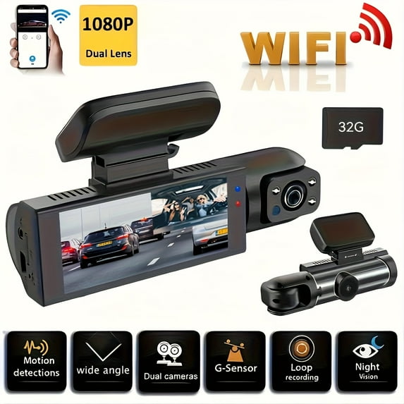 1080P WiFi Dash Cam Front & Inside, FHD Car Camera with App, Night ...