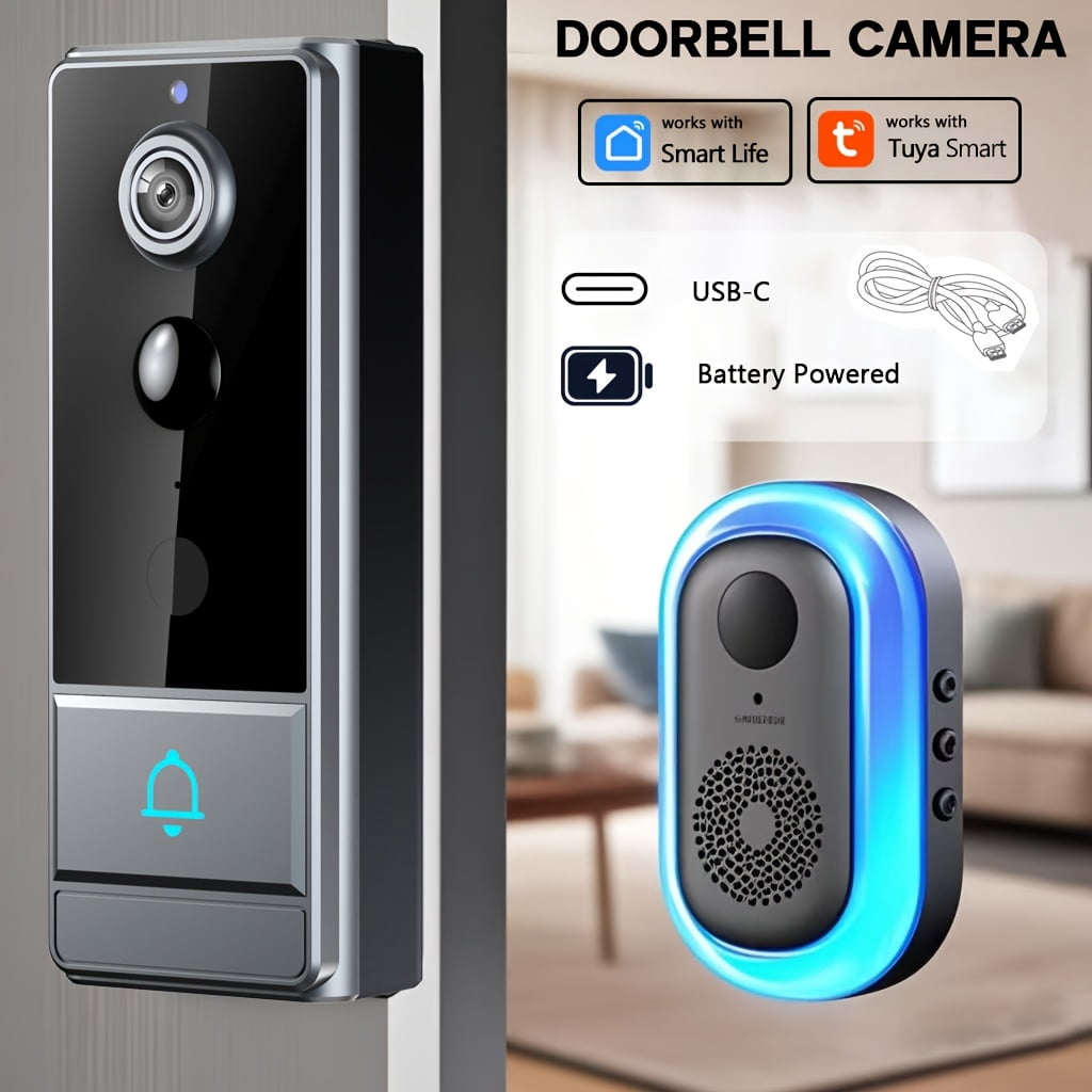 1080P wireless video doorbell with PIR detection. 2.4G WiFi, night ...