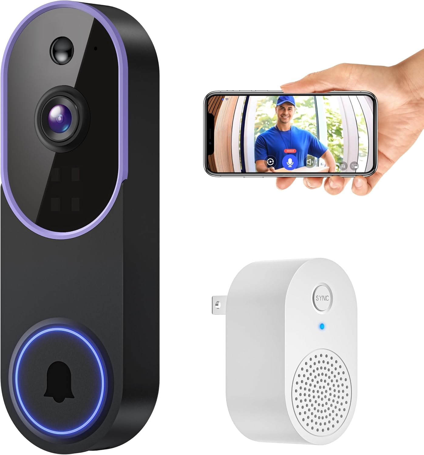 1080p Smart Video Doorbell Camera Wireless, Doorbell Receiver Included ...