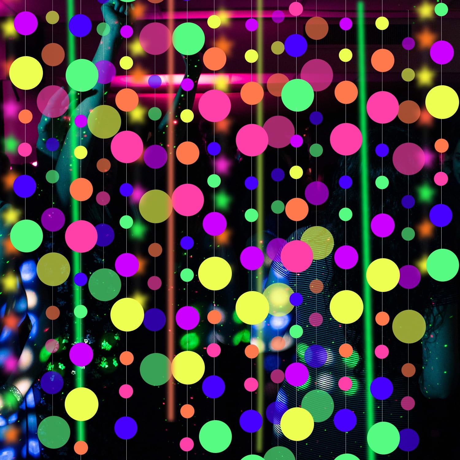 108Ft Neon Paper Circle Dots Garland Hanging Streamer Decorations ...