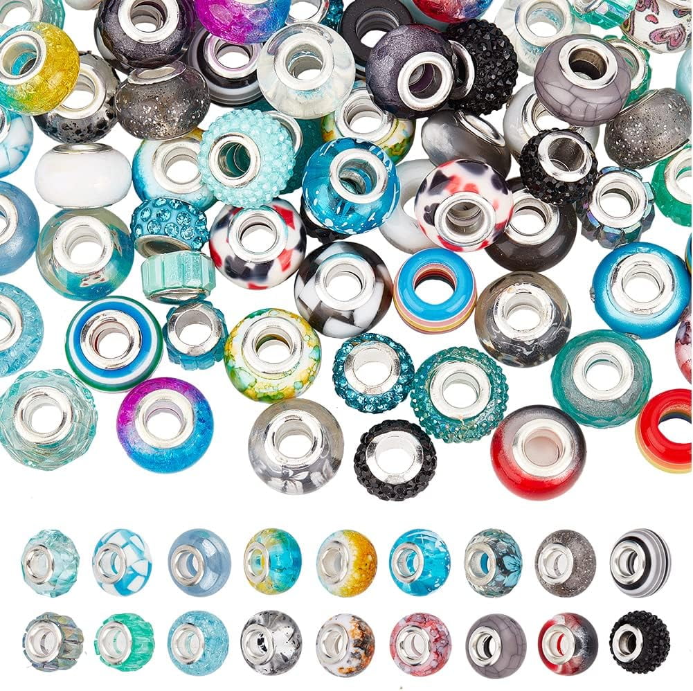 108Pcs 2 Colors Acrylic Resin Polymer Clay Rhinestone European Beads ...