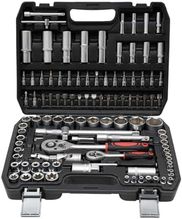 108Piece Socket Wrench And Metric /4 And /2 Drive Socket Set Extension Bars Sockets Quick ...