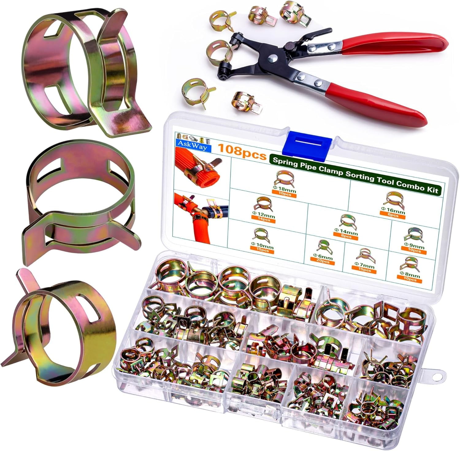 108pcs Spring Pipe Clamps, With Spring Pipe Clamp Tools, 9 Sizes 6-18mm ...