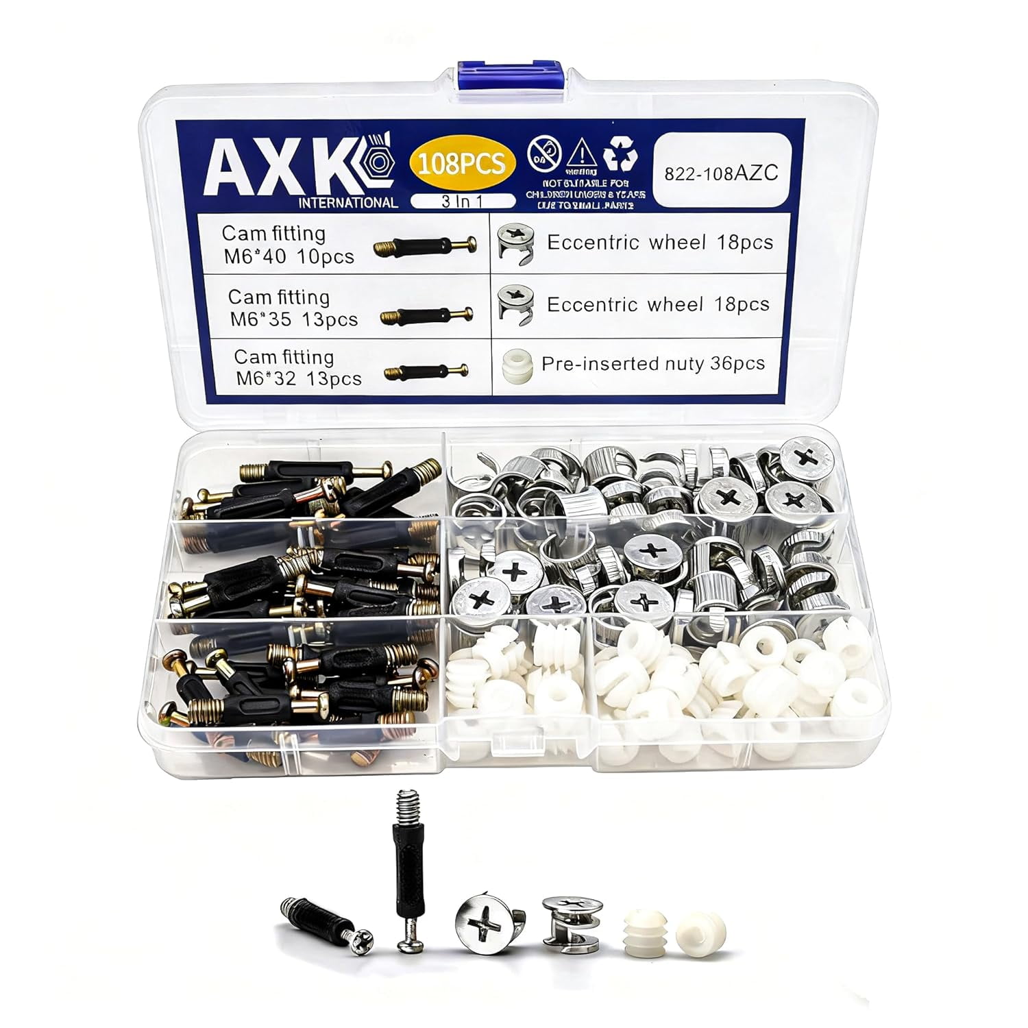 108pcs/set 3 in 1 Furniture Connecting Hardware Set cam Screw Eccentric ...