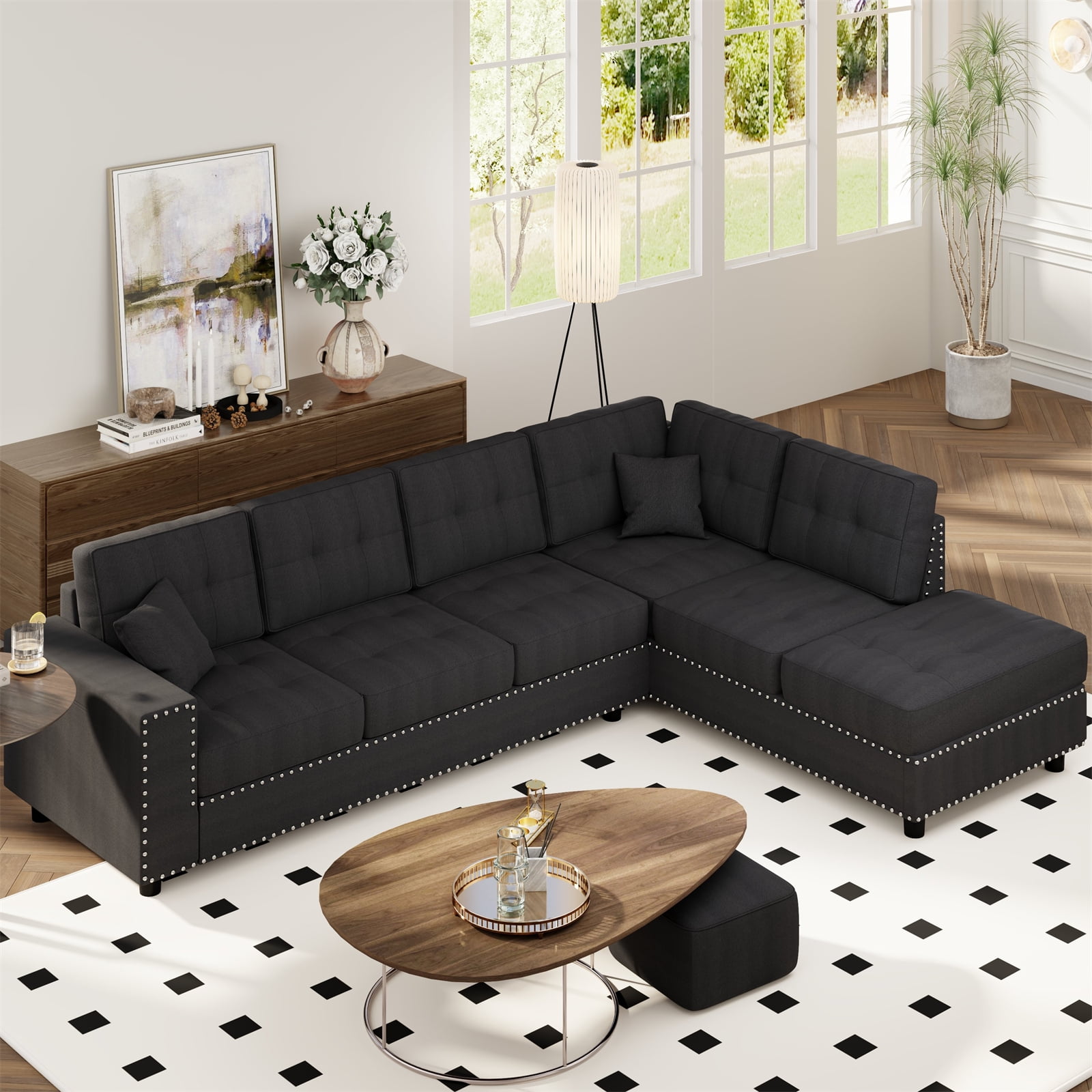 109.2'' L-shaped Modular Sectional Sofa with Removable Back Cushions ...