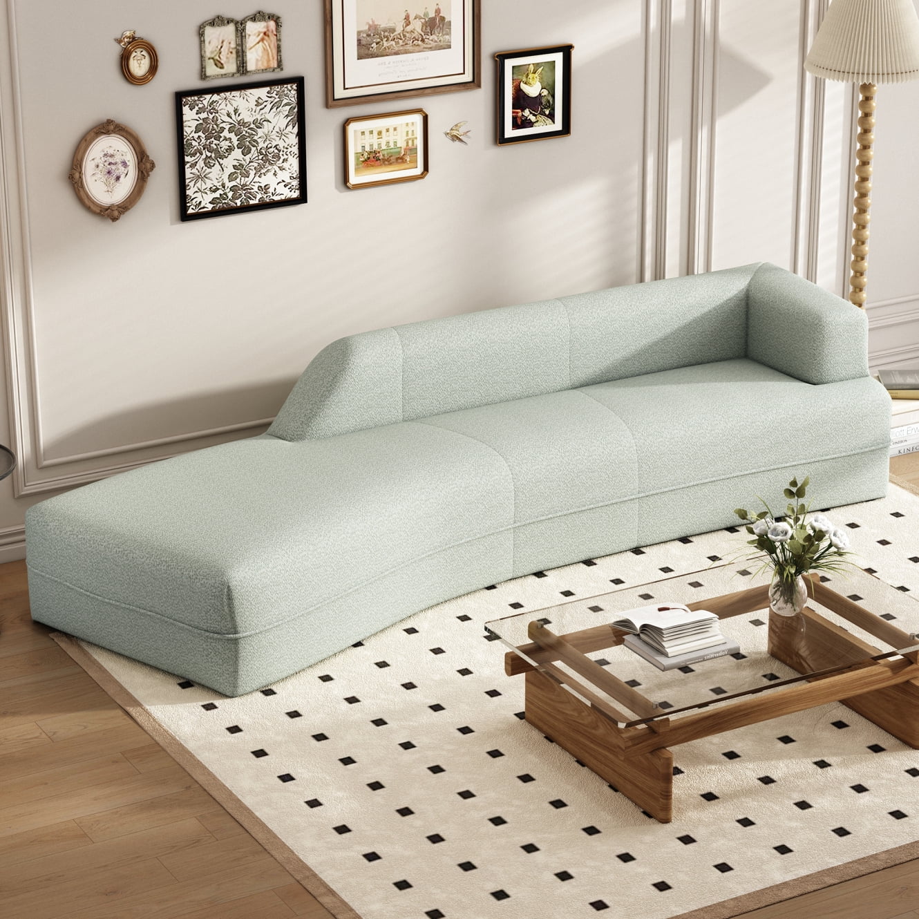 109.4" Curved Design Upholstery Couch, Modern Indoor Sofa Couch Chaise ...