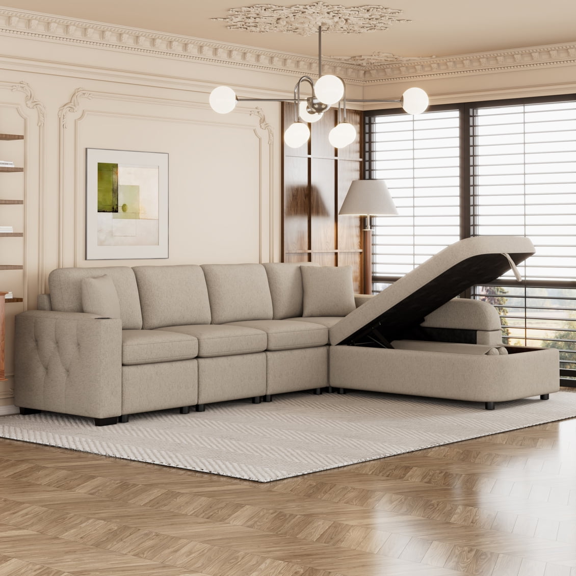 109.8" Large Modular Sectional Sofa, Modern Luxury L-Shaped Storage ...