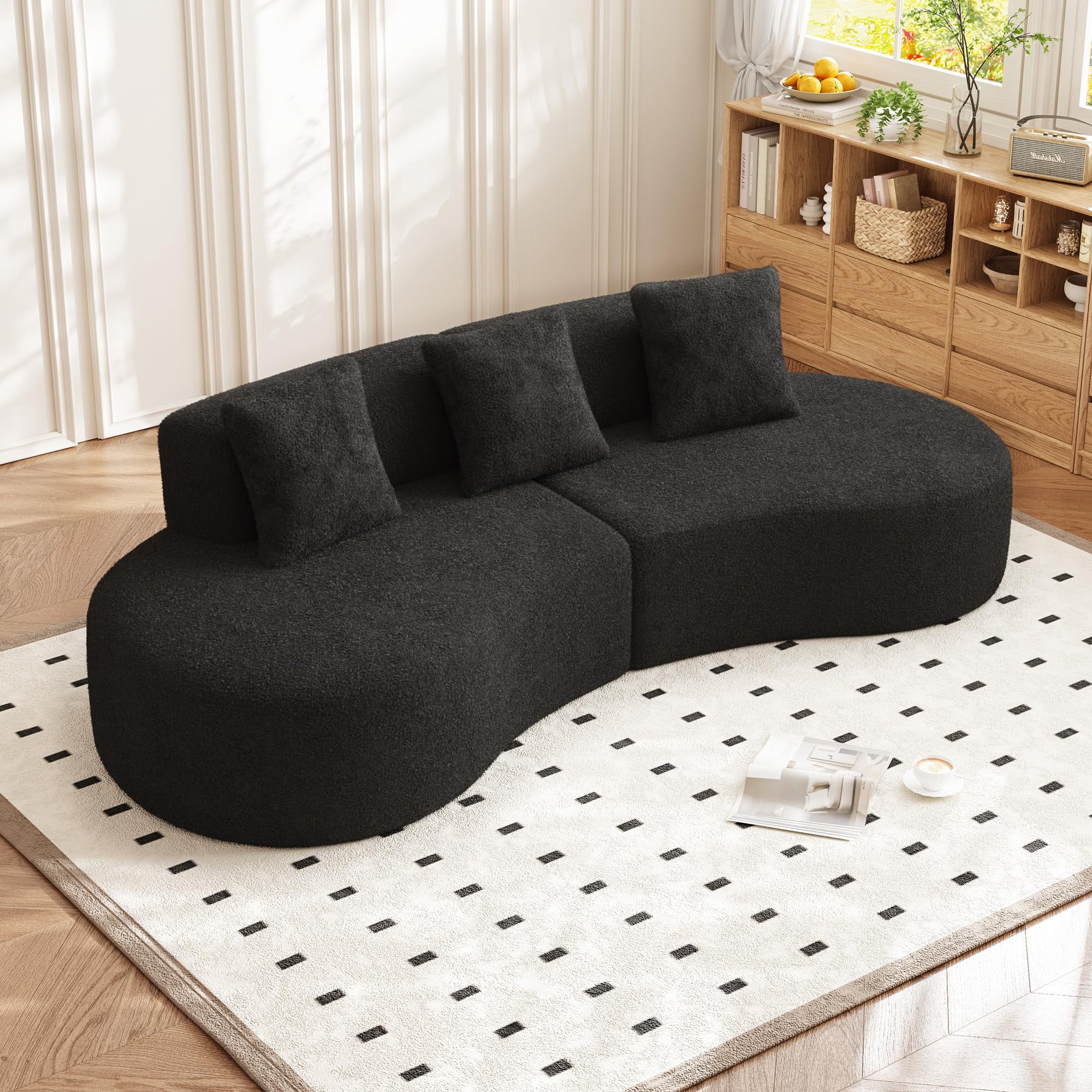 109'' Curved Couch, Mid Century Modern Half Moon Sofa, Luxury 3-Seat ...