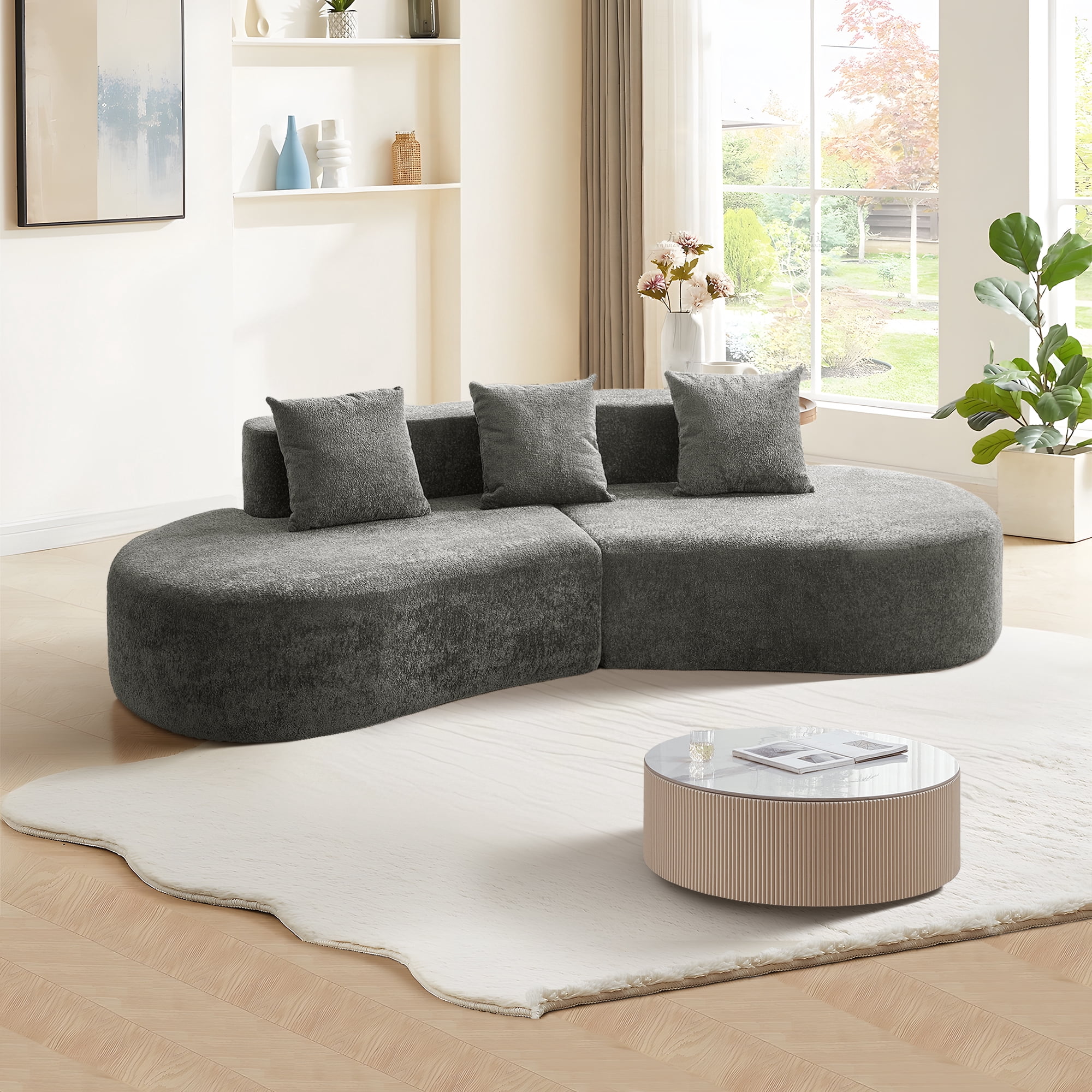 109'' Curved Velvet Sofa, Modern Half-Moon Sectional Couch with ...