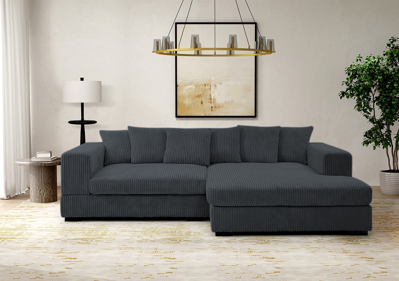 109" L-shaped Comfy Sofa with 54 in. Reversible Chaise, High-resilient ...