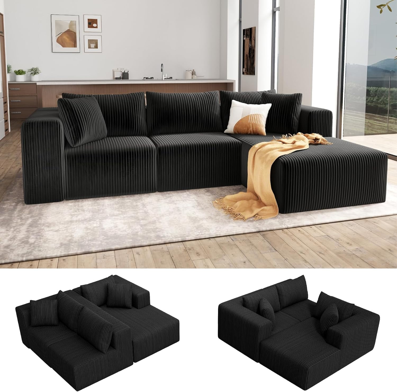 109" Modular Cloud Sectional Sofa, 7-in-1 Boneless Couch with Chaise ...