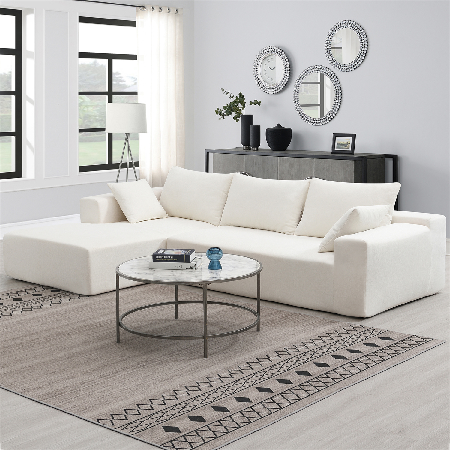109" Modular Sectional Sofa Set, Modern L-Shaped Upholstered Sleeper ...