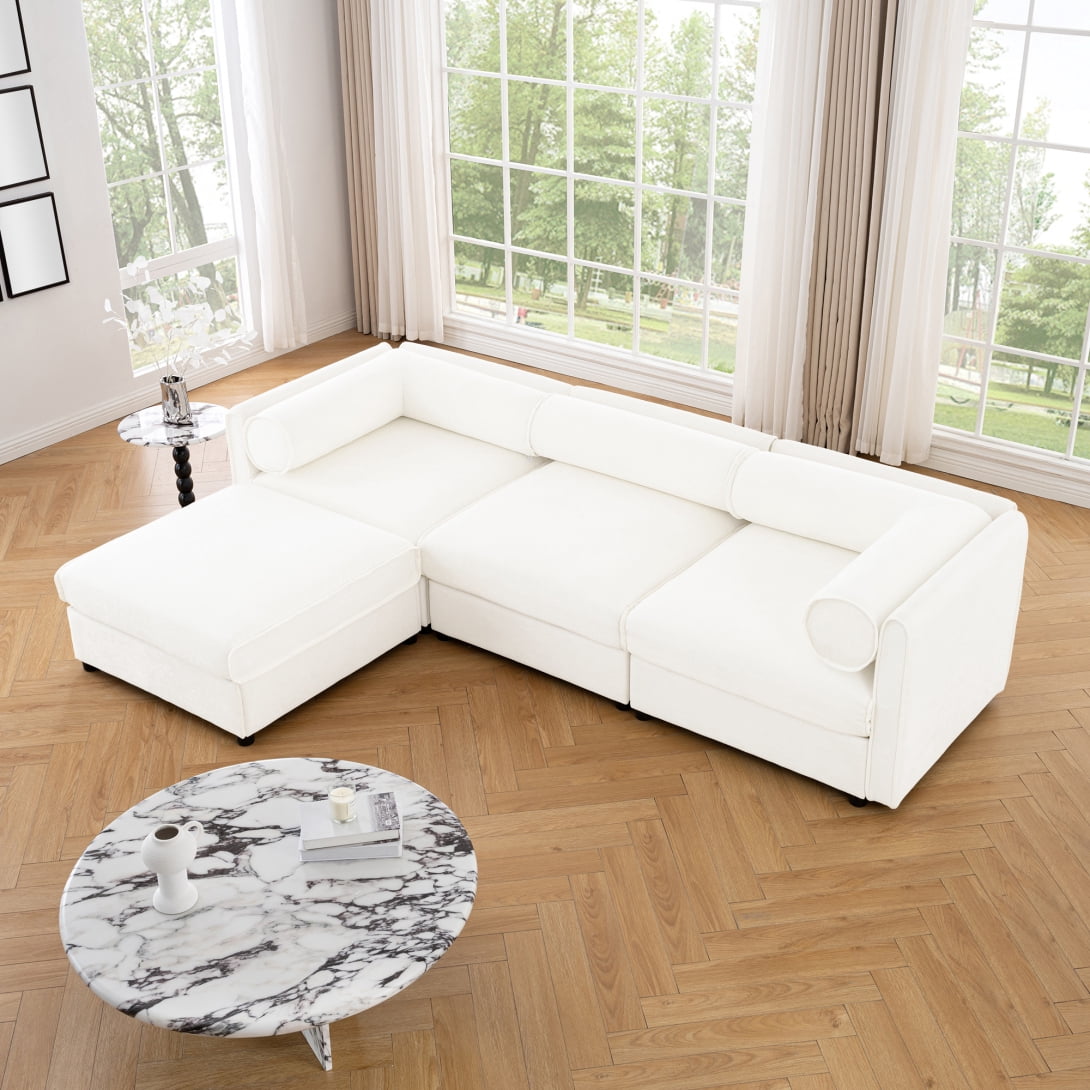 109" Modular Sectional Sofa with Storage Ottoman, L-Shaped Cloud Couch ...