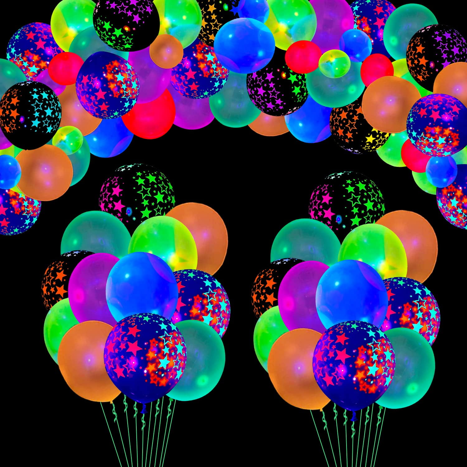 109 Pack UV Neon Balloons Light Up Balloons Glow in The Dark Balloons ...